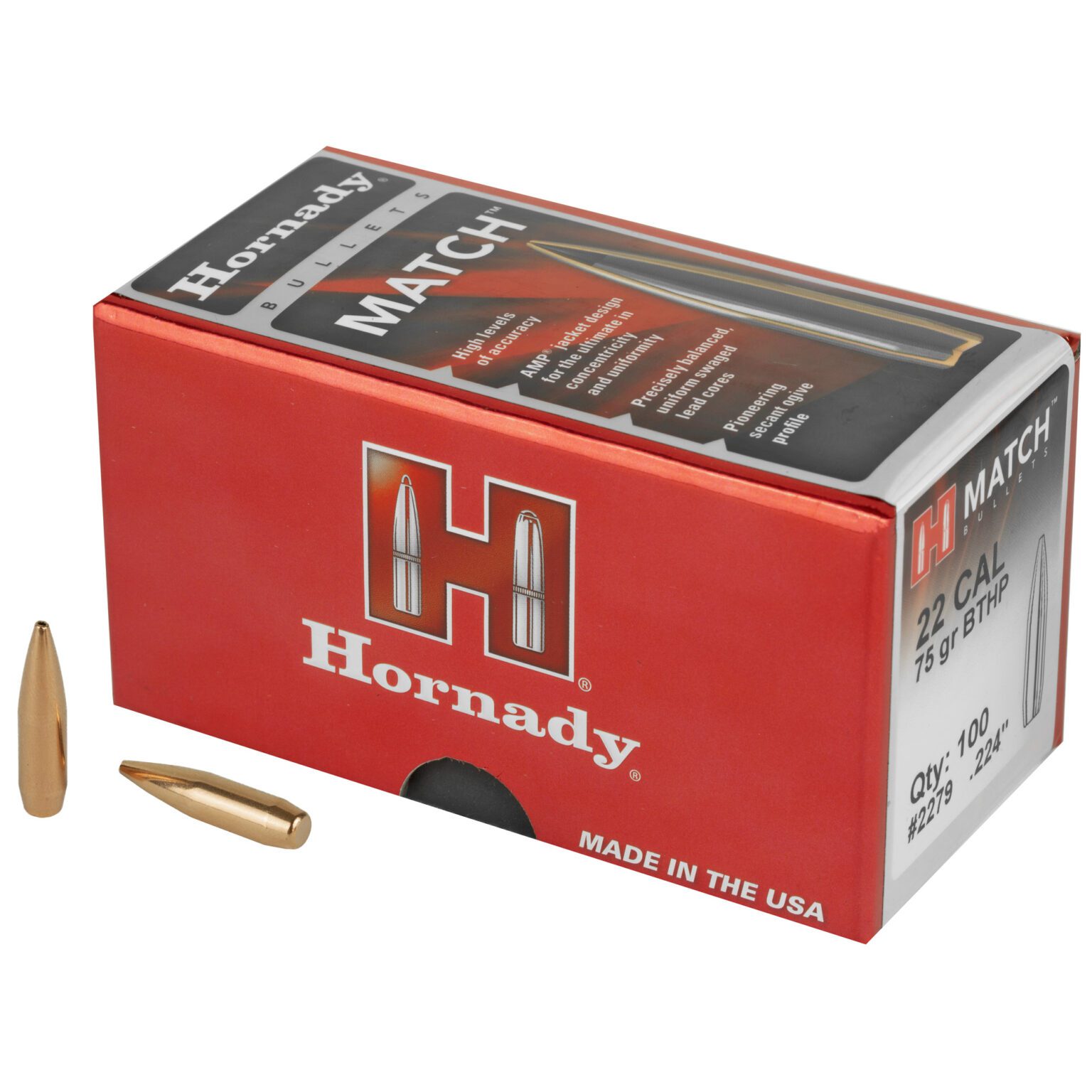Hornady 22 Cal 224 Projectiles 75 Grain 100 Count - Ammunition Linked ...